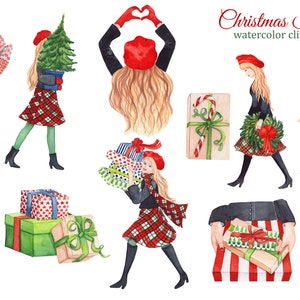 Christmas Shopping Girl Clipart, Christmas Gifts, Watercolor Fashion ...