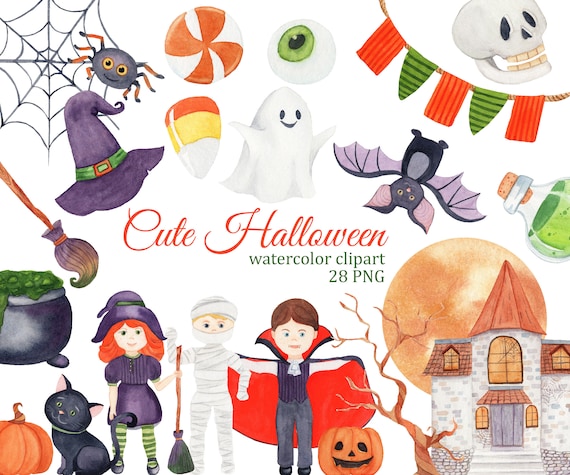 Cute Halloween Watercolor Clipart Halloween Costume Party | Etsy