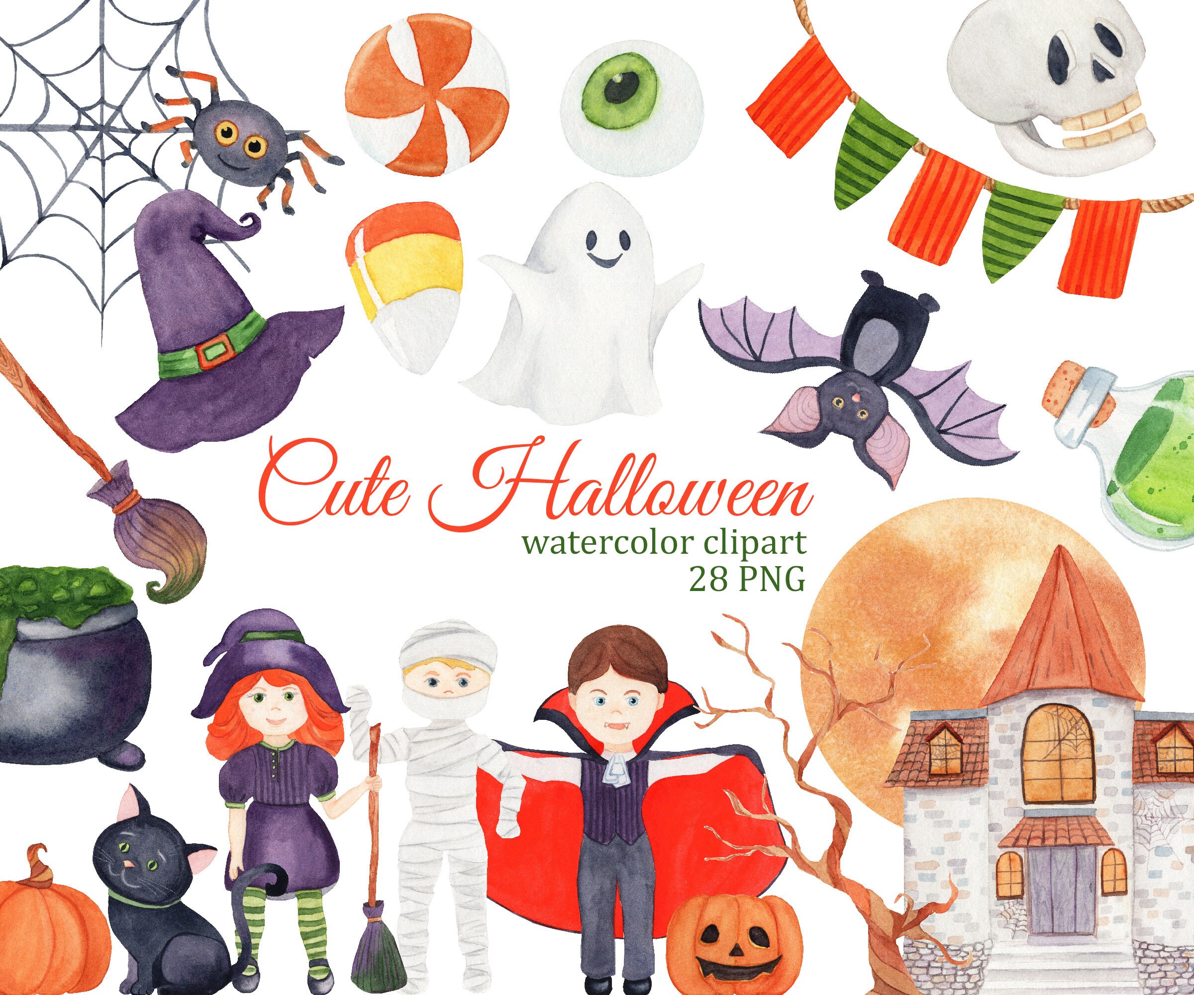 Cute Halloween Watercolor Clipart Halloween Costume Party - Etsy