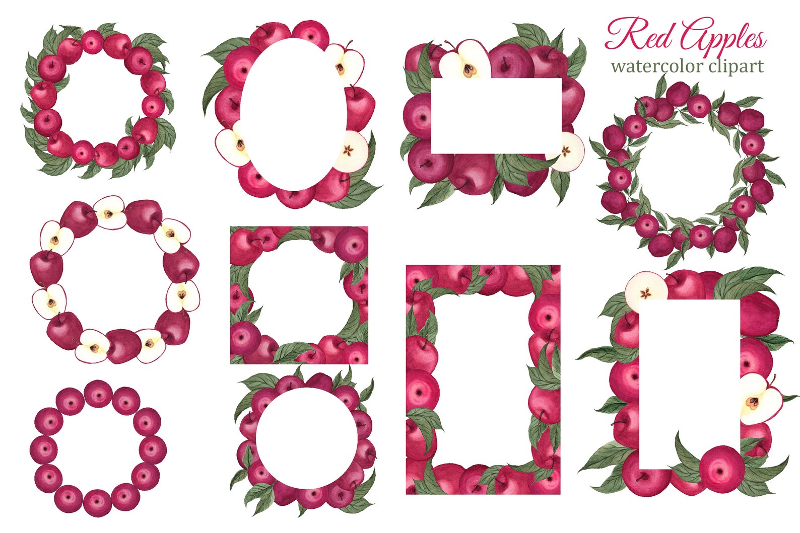 Watercolor Apple Frames and Wreath Clipart. Harvest PNG, Autumn Wedding ...