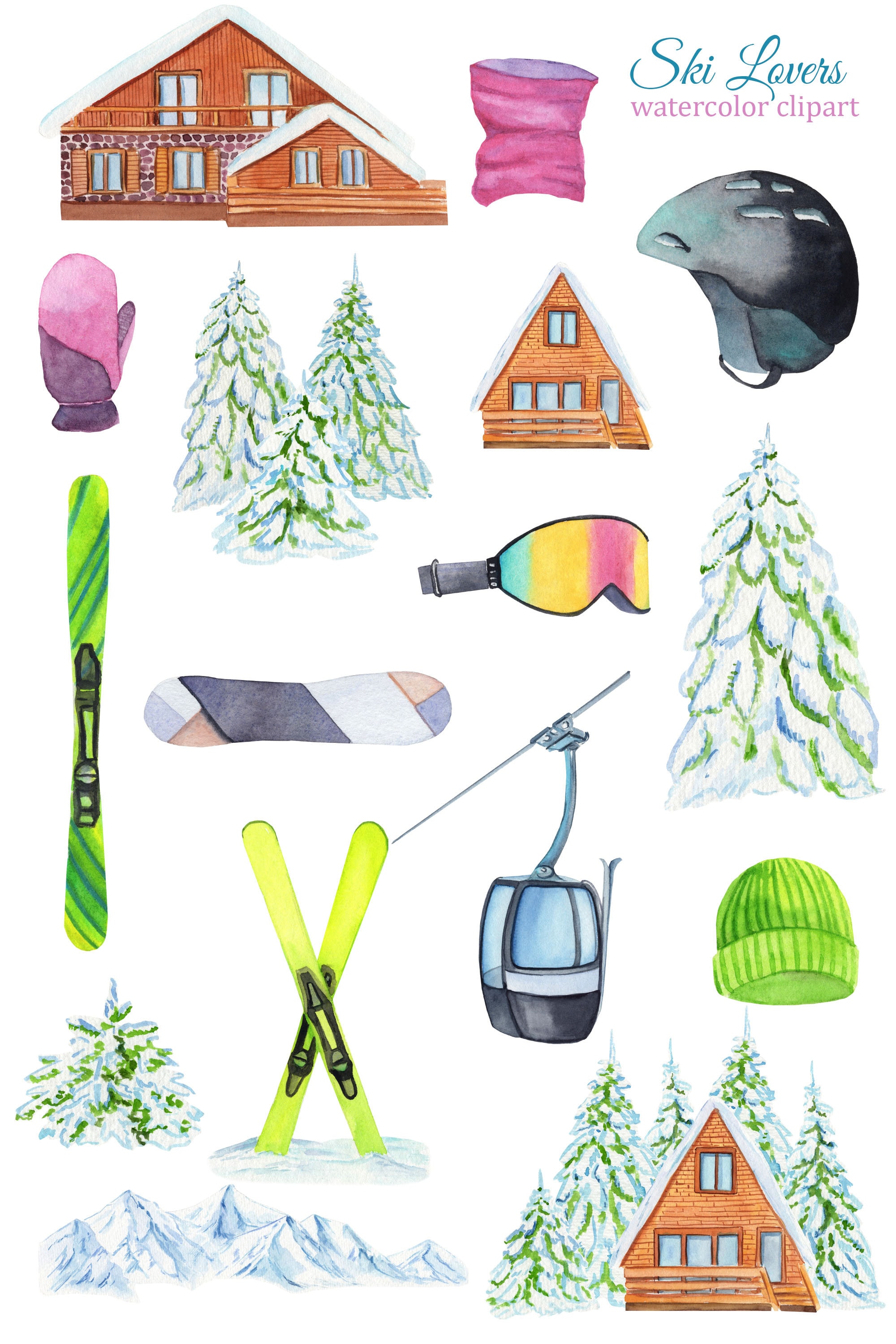 Watercolor Skiing and Snowboarding Clipart Winter Clipart - Etsy