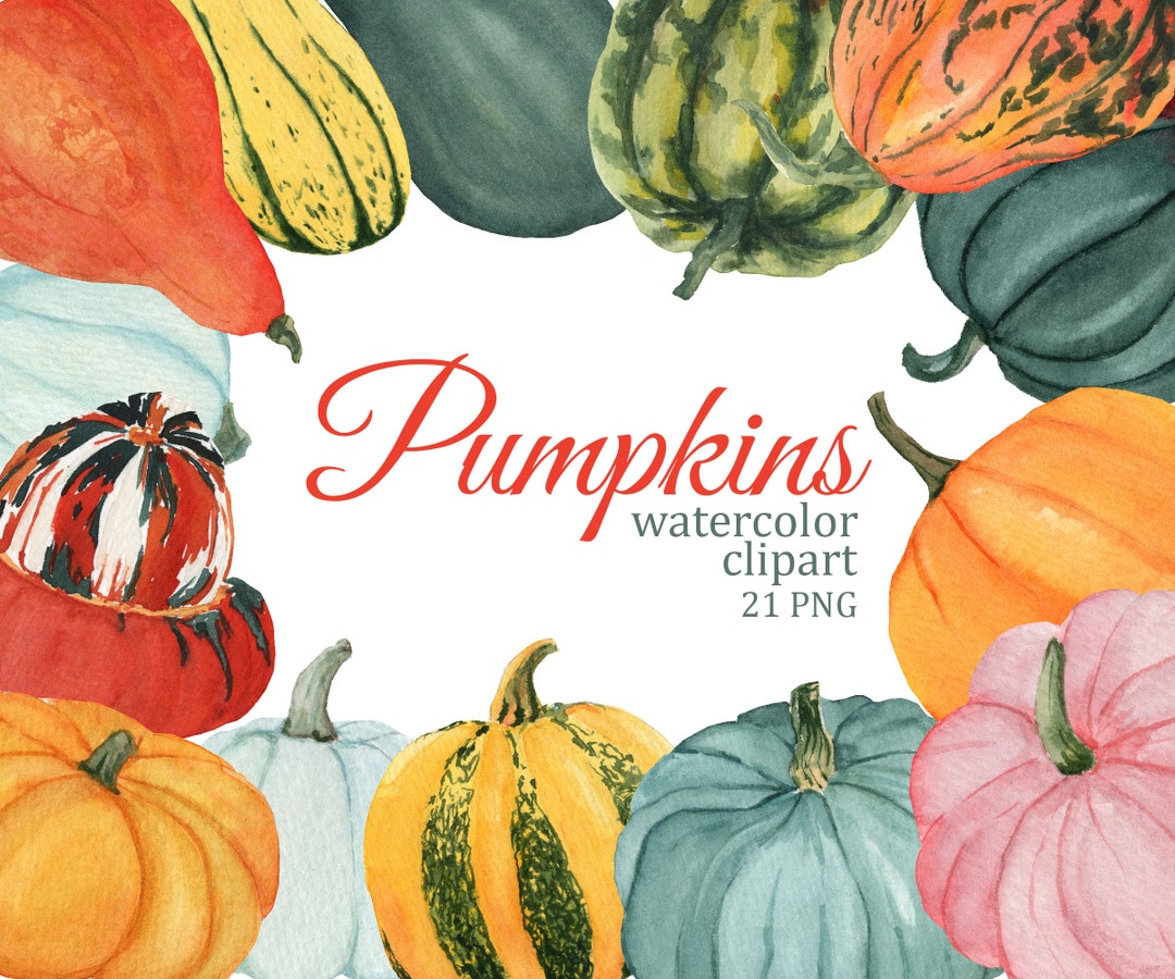 Fall Pumpkins Watercolor Clipart, Autumn Farm Clipart, Thanksgiving ...