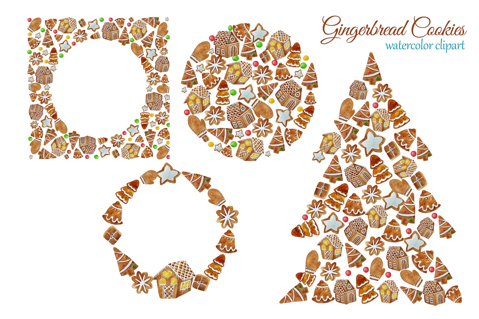 Christmas Gingerbread Cookie Clipart. Watercolor Gingerbread | Etsy