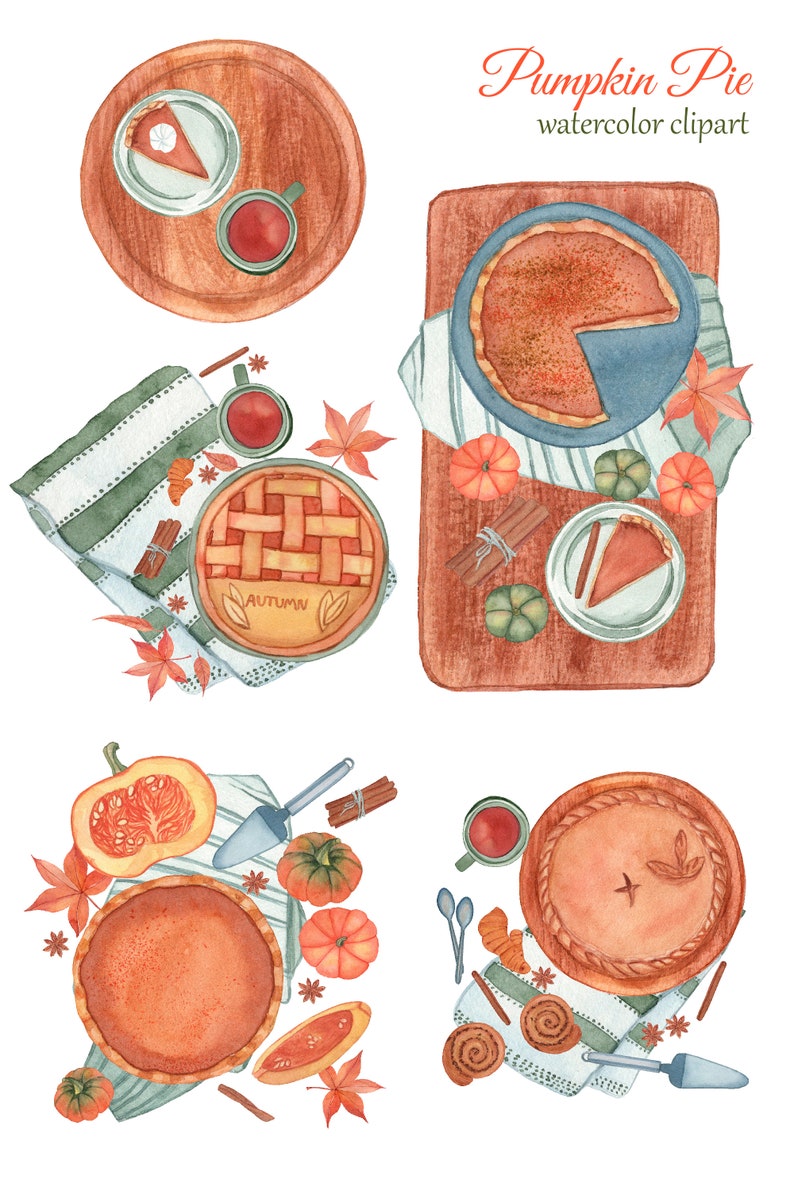 Pumpkin Pie Clipart. Watercolor Fall PNG. Thanksgiving Clipart - Etsy