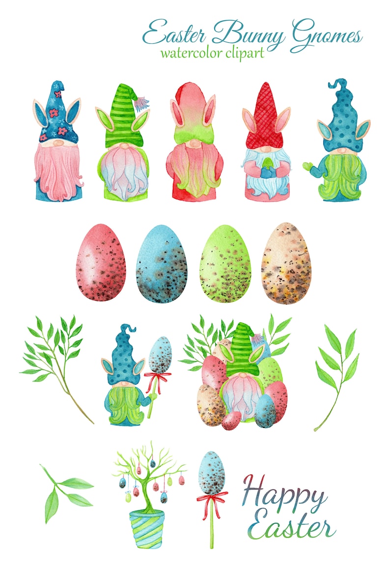 Easter Bunny Gnomes Watercolor Clipart Spring Nordic Gnomes - Etsy