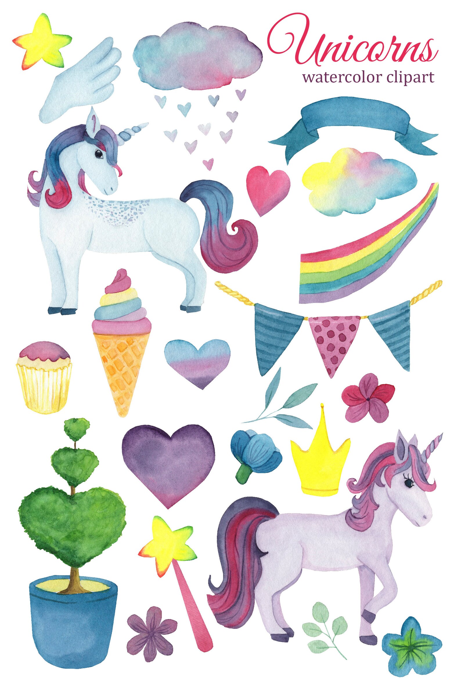 Unicorn Watercolor Clipart, Unicorn Png, Fairy Clipart, Magical ...