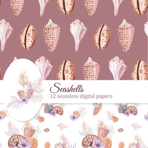 Seashells Digital Papers Set, Ocean Seamless Pattern, Nautical ...