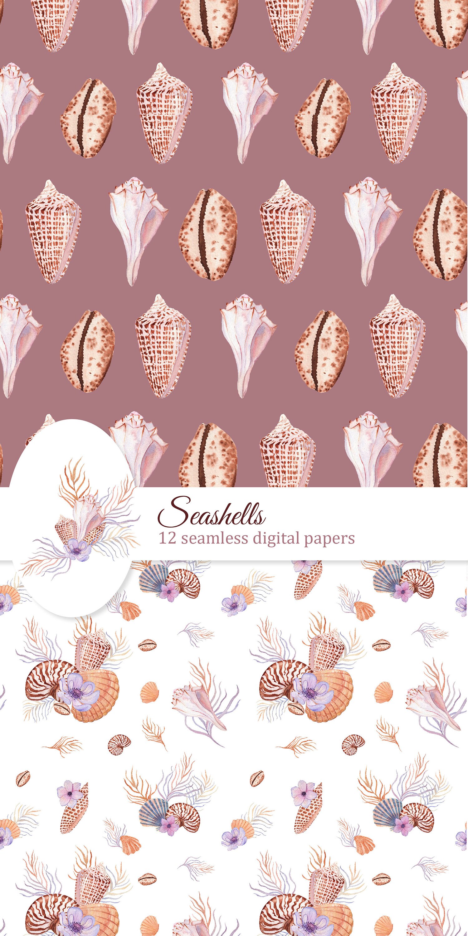 Seashells Digital Papers Set Ocean Seamless Pattern Nautical - Etsy