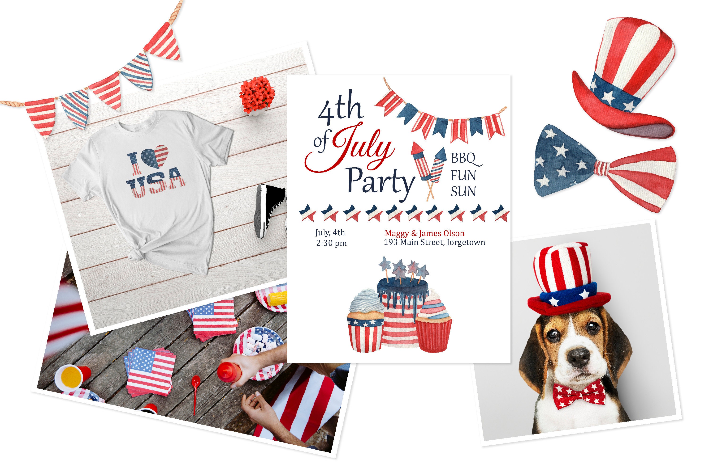 4th of July Watercolor Clipart Independence Day PNG USA - Etsy