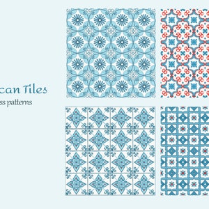Watercolor Moroccan Tiles Seamless Pattern. Blue Tile Mosaic Digital ...