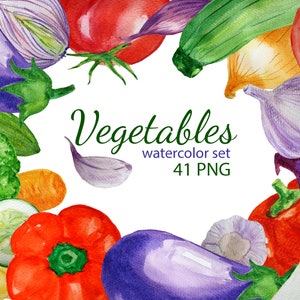 Watercolor Vegetables Clipart, Kitchen Wall Art Printable, PNG - Etsy