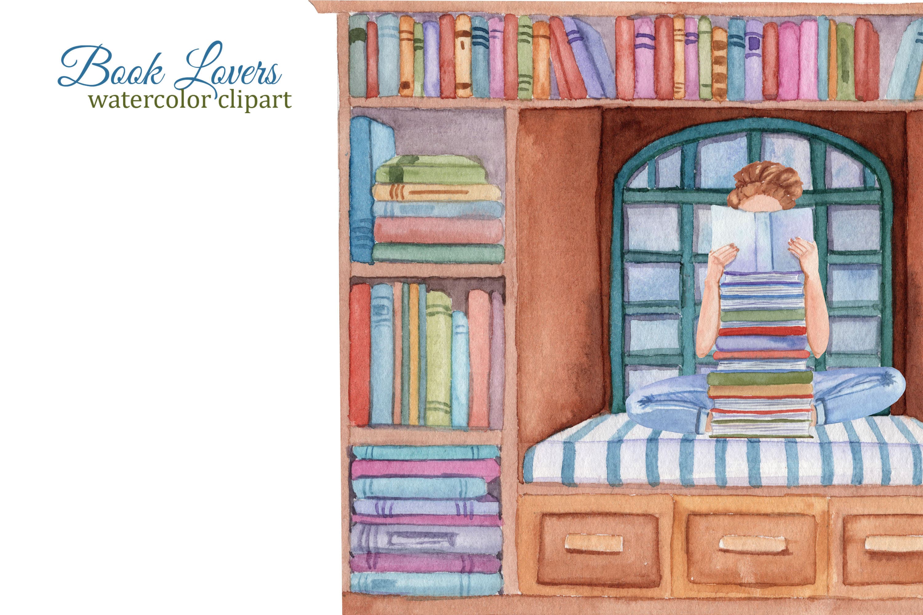 Book Lovers Watercolor Clipart Book Reeder Png Library - Etsy