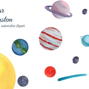 Solar System Watercolor Clipart, Planets, Space Clip Art - Etsy