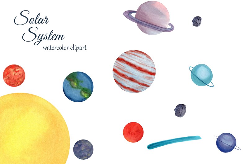 Solar System Watercolor Clipart Planets Space Clip Art - Etsy