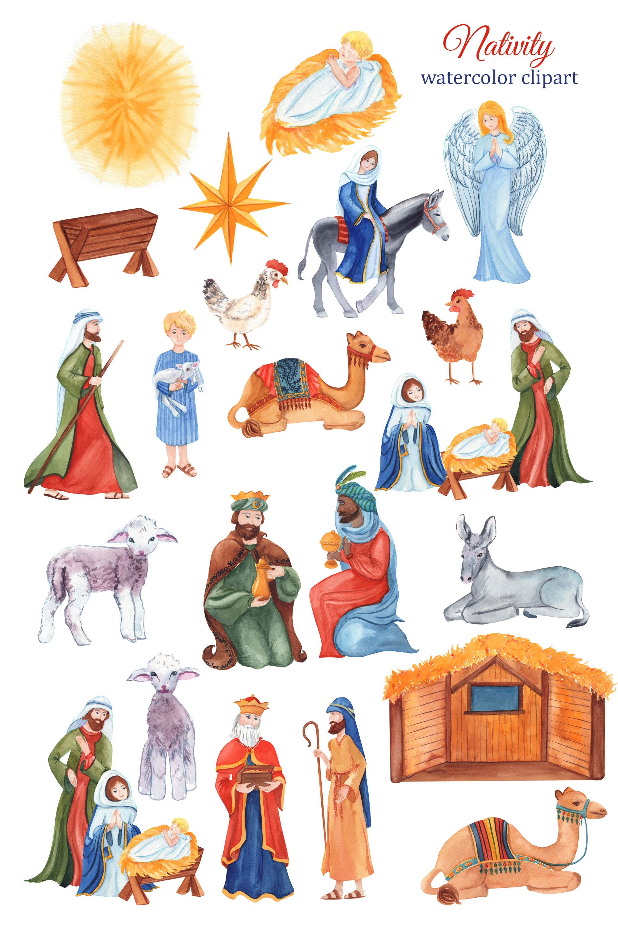 Nativity Watercolor Clipart, Christmas Illustration, A Christmas Story ...