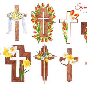 Spring Floral Cross Watercolor Clipart, Religious Easter Clipart ...