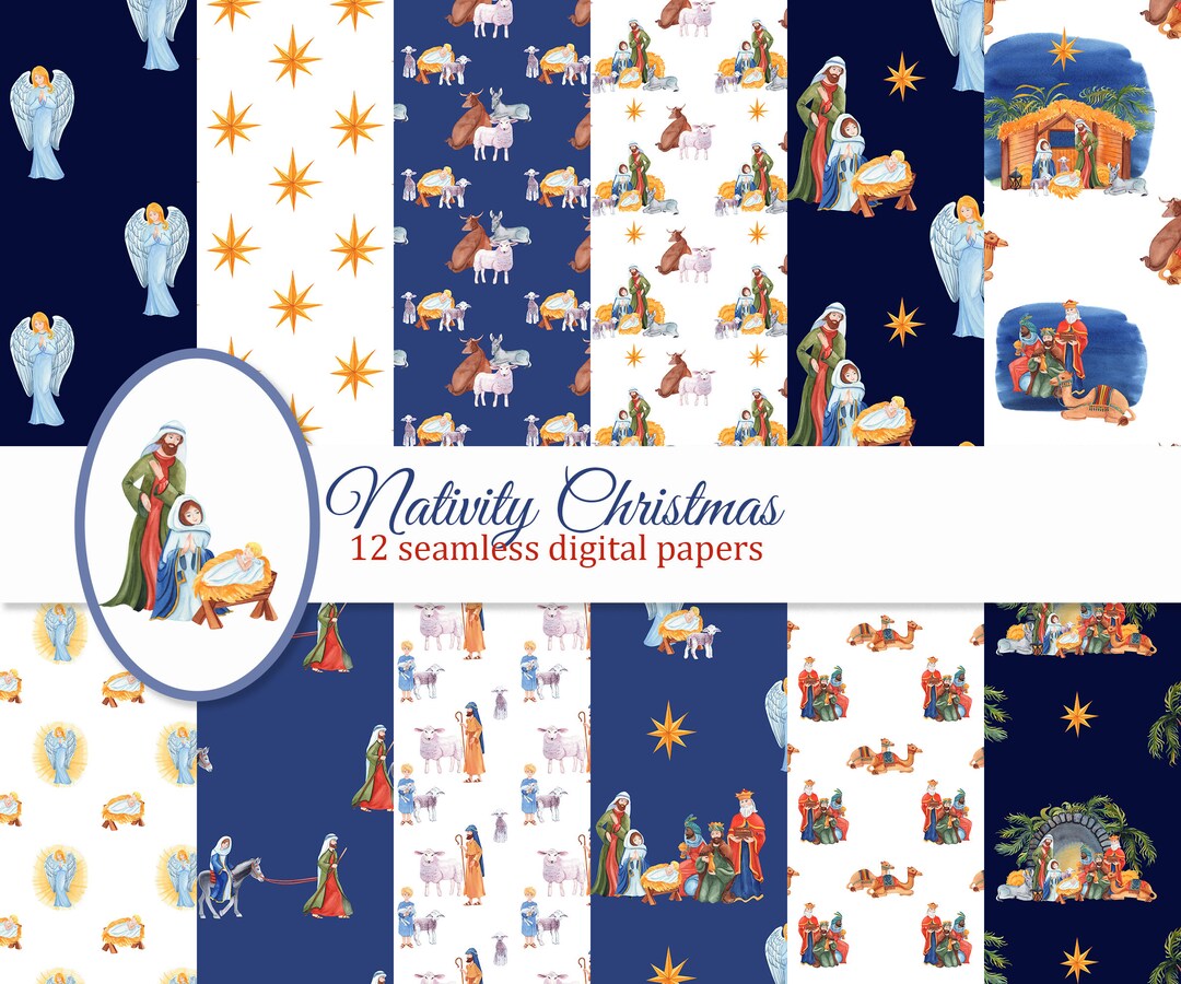 Nativity Christmas Digital Papers Pack, Seamless Pattern, Bible ...