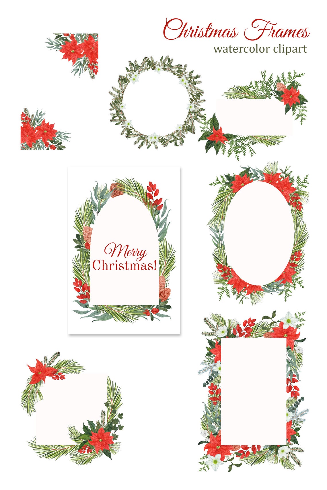 Christmas Floral Frame Clipart Winter Wedding Invitation PNG - Etsy