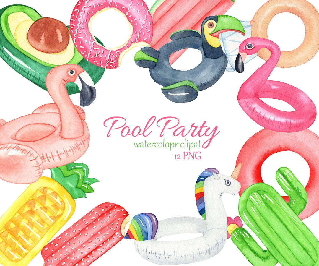 Pool Float Watercolor Clipart. Pool Party Birthday Clipart - Etsy
