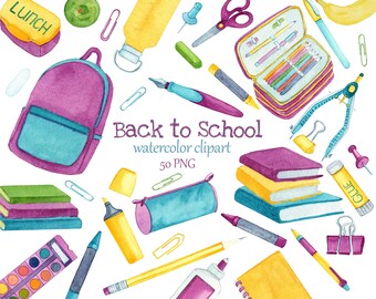 Watercolor School Clipart, Back to School PNG, Teacher Clipart, School ...