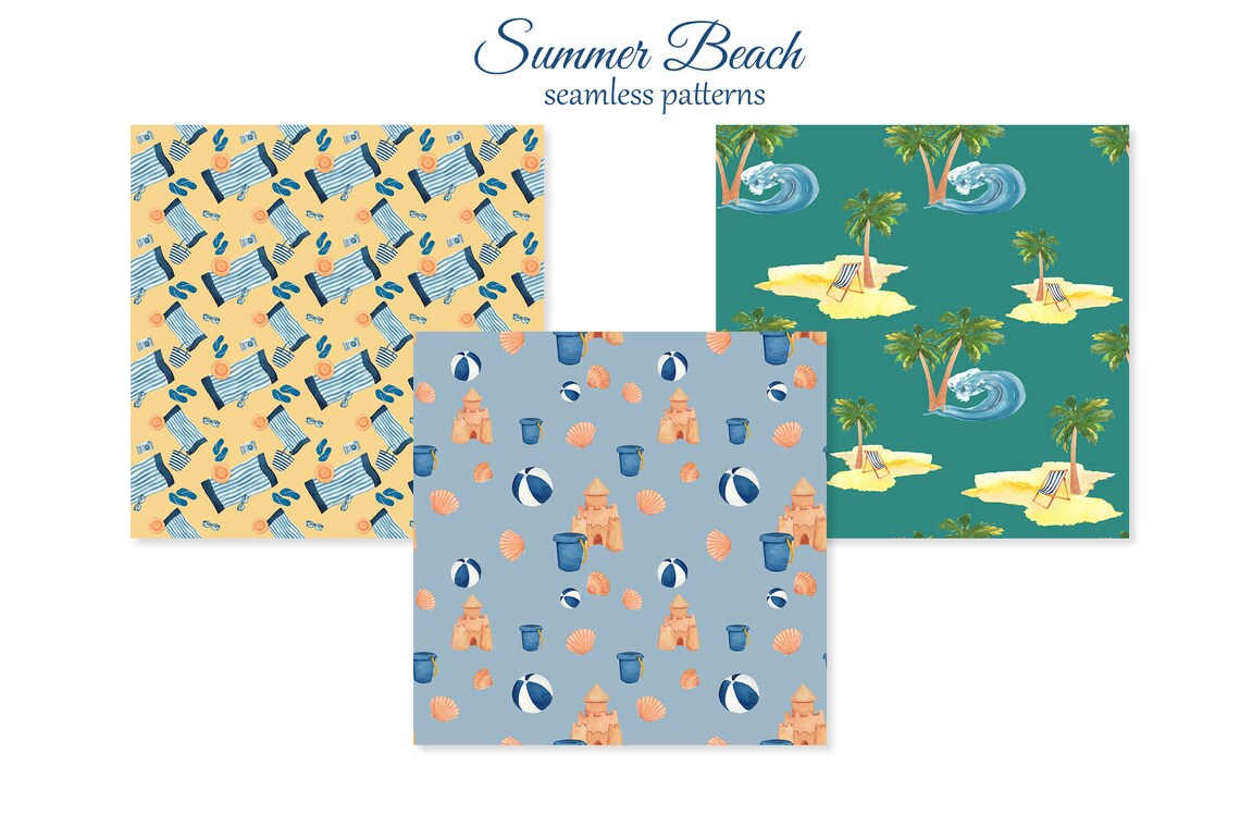 Beach Digital Paper Kit Summer Seamless Patterns Nautical | Etsy