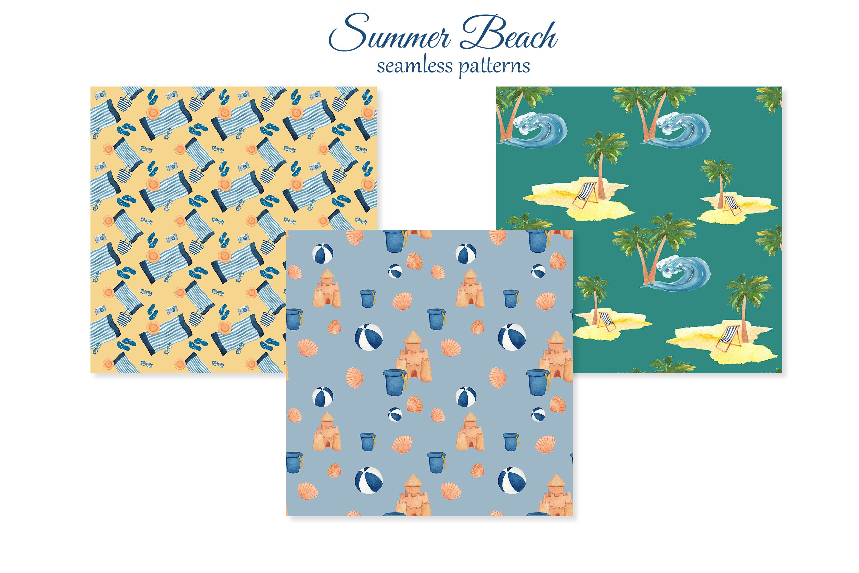 Beach Digital Paper Kit Summer Seamless Patterns Nautical - Etsy