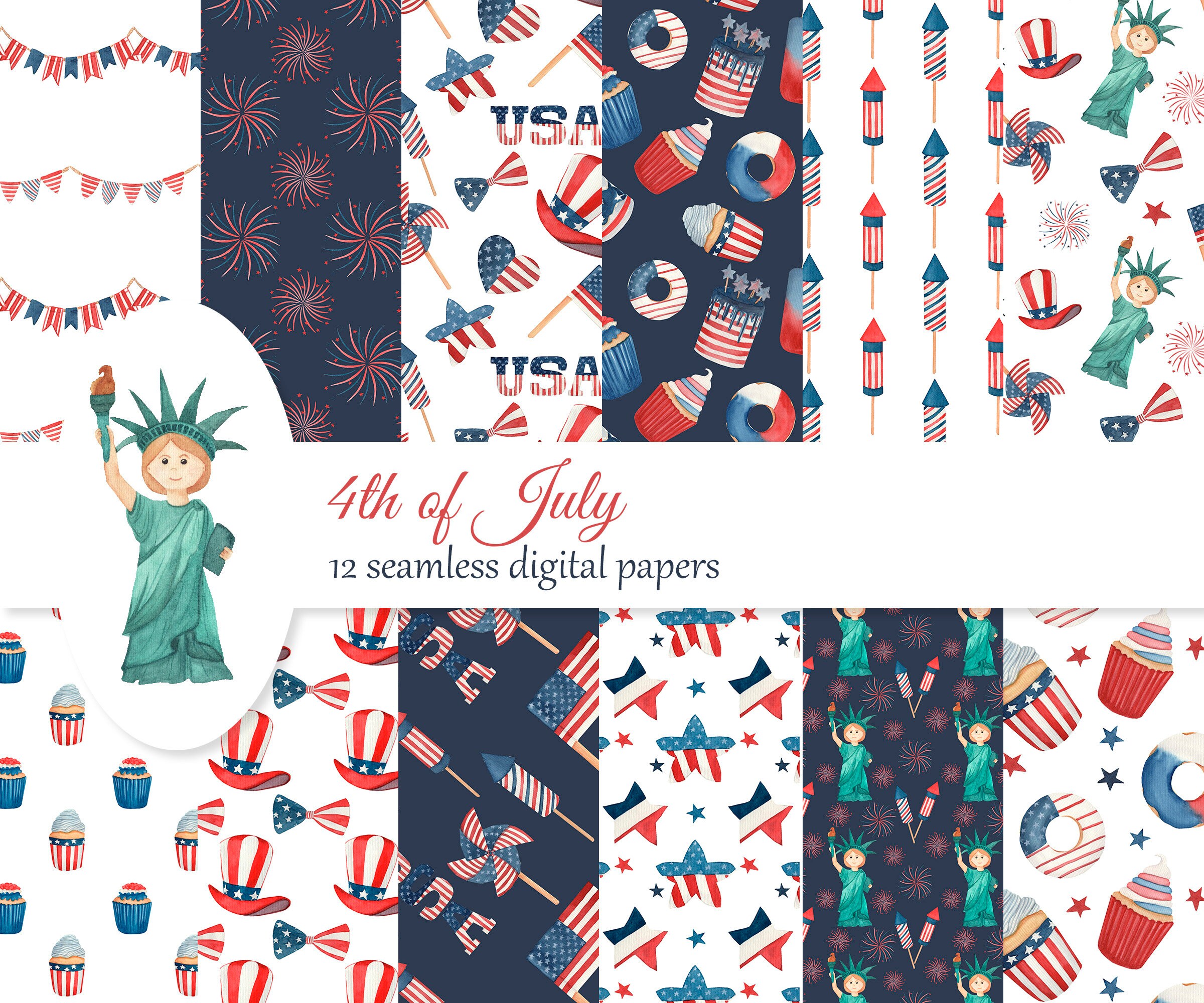 Independence Day Digital Paper 4th of July Seamless Pattern - Etsy