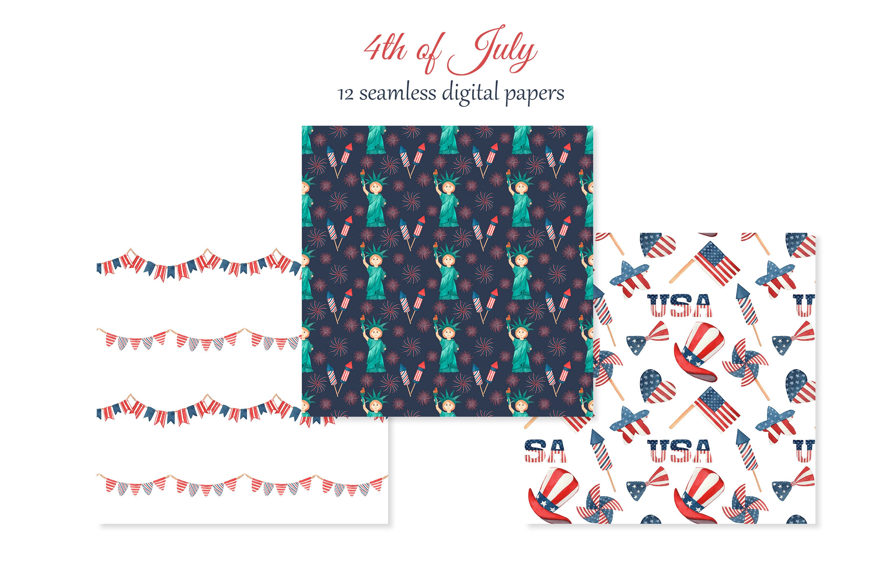 Independence Day Digital Paper, 4th of July Seamless Pattern, Scrapbook ...