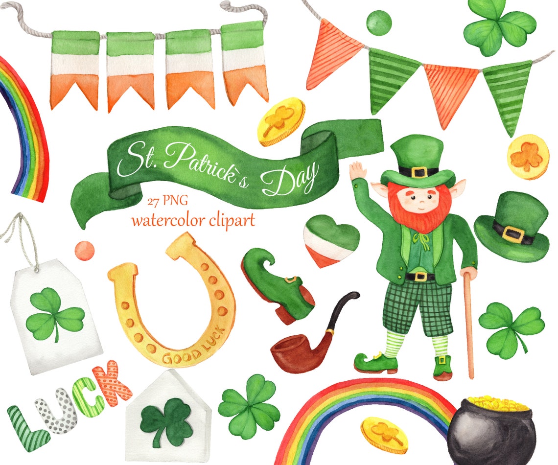 St. Patricks Day Watercolor Clipart Irish Clipart Lucky - Etsy