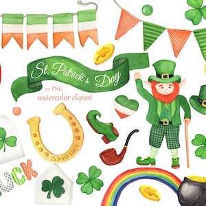 St. Patricks Day Watercolor Clipart, Irish Clipart, Lucky Shamrock ...