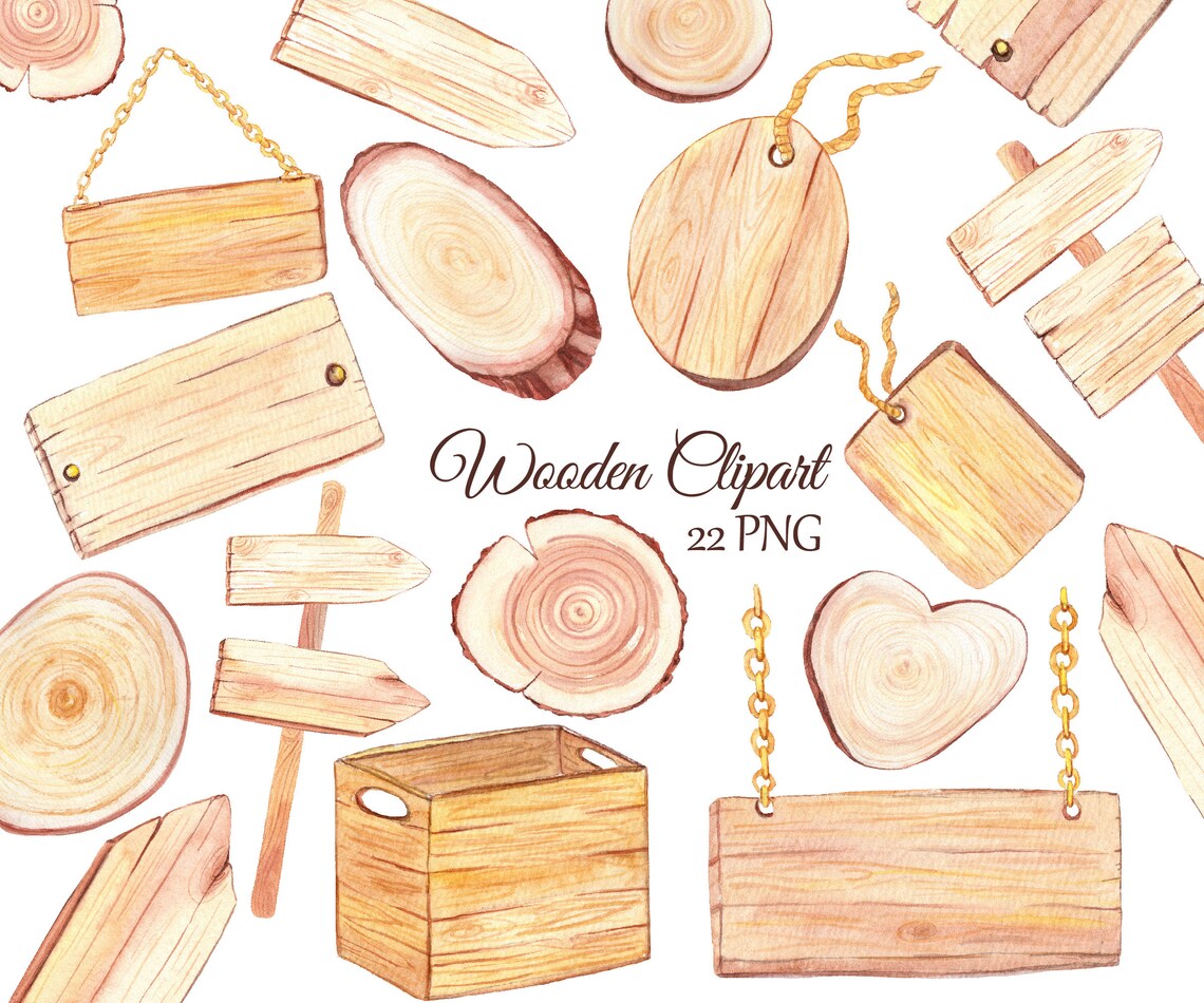 Watercolor Wood Slice Clipart Wooden Rustic Elements. - Etsy