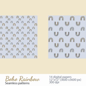 Boho Rainbow Digital Paper Pack, Watercolor Boho Rainbow Print, Baby ...