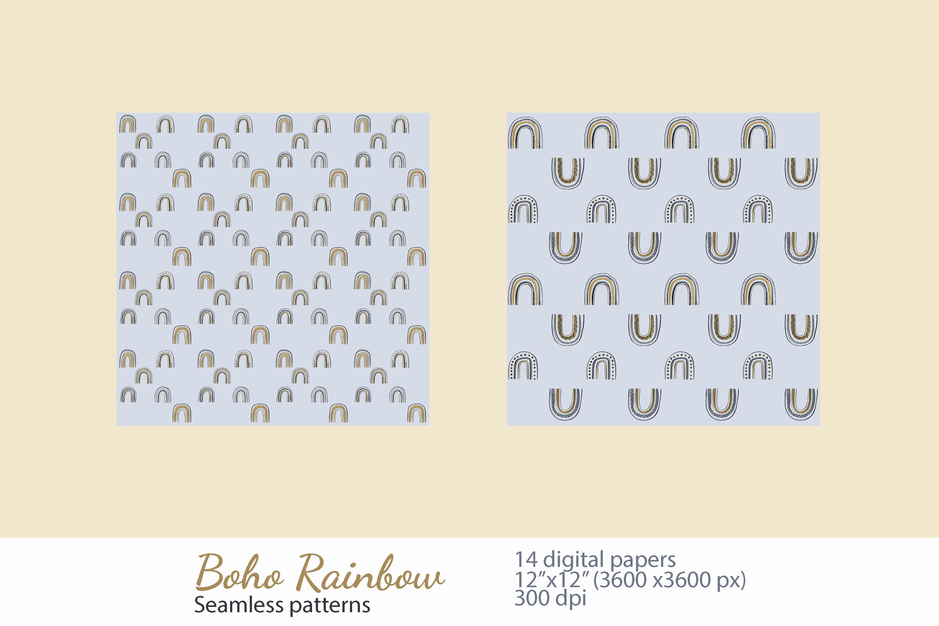 Boho Rainbow Digital Paper Pack Watercolor Boho Rainbow - Etsy