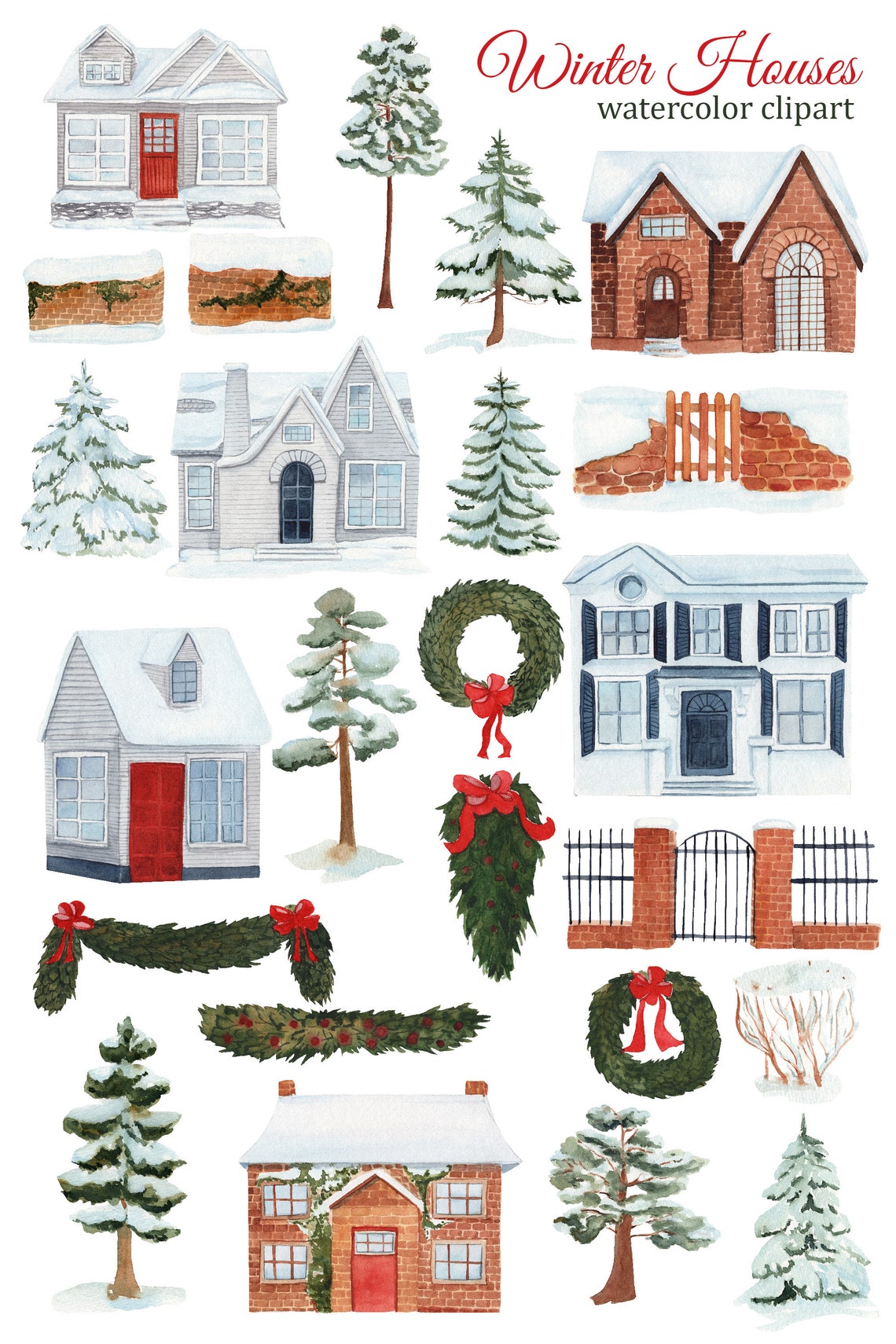 Watercolor Winter House Clipart Christmas Tree PNG Christmas - Etsy