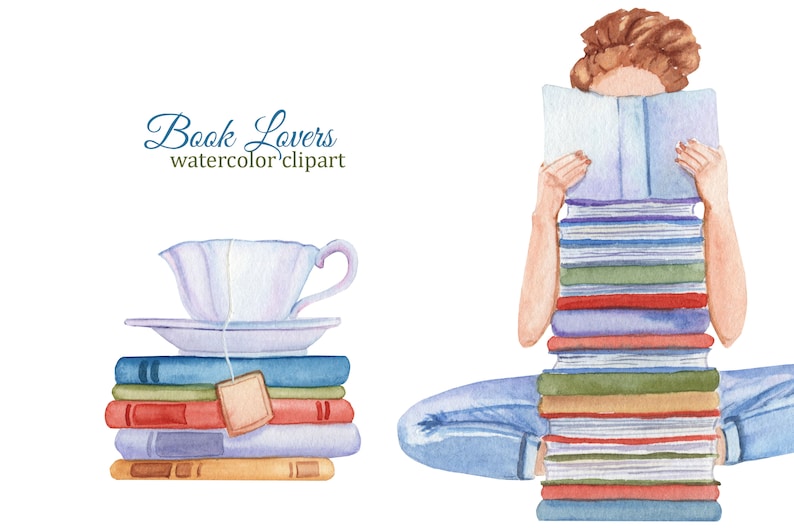 Book Lovers Watercolor Clipart Book Reeder Png Library - Etsy