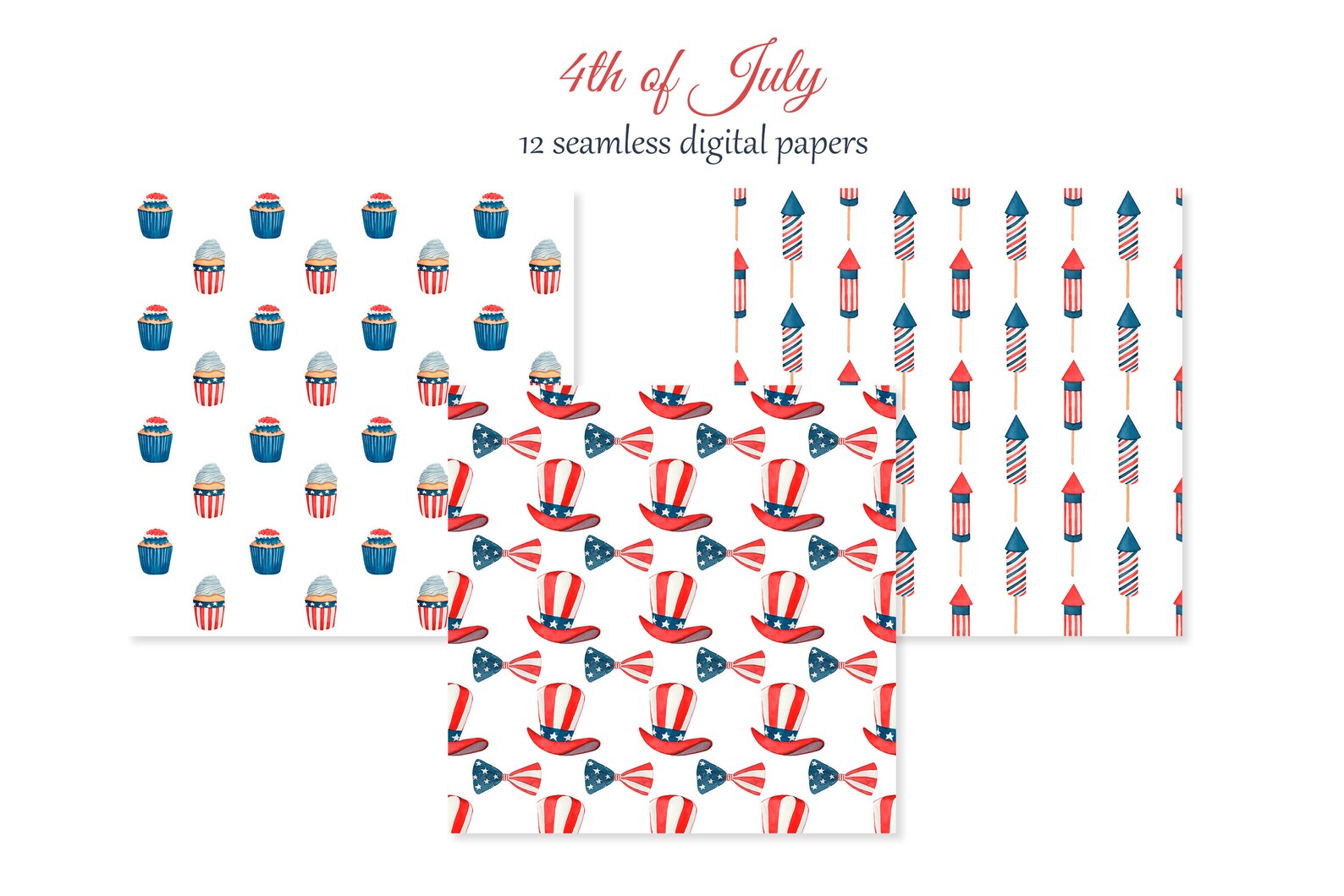 Independence Day Digital Paper, 4th of July Seamless Pattern, Scrapbook ...