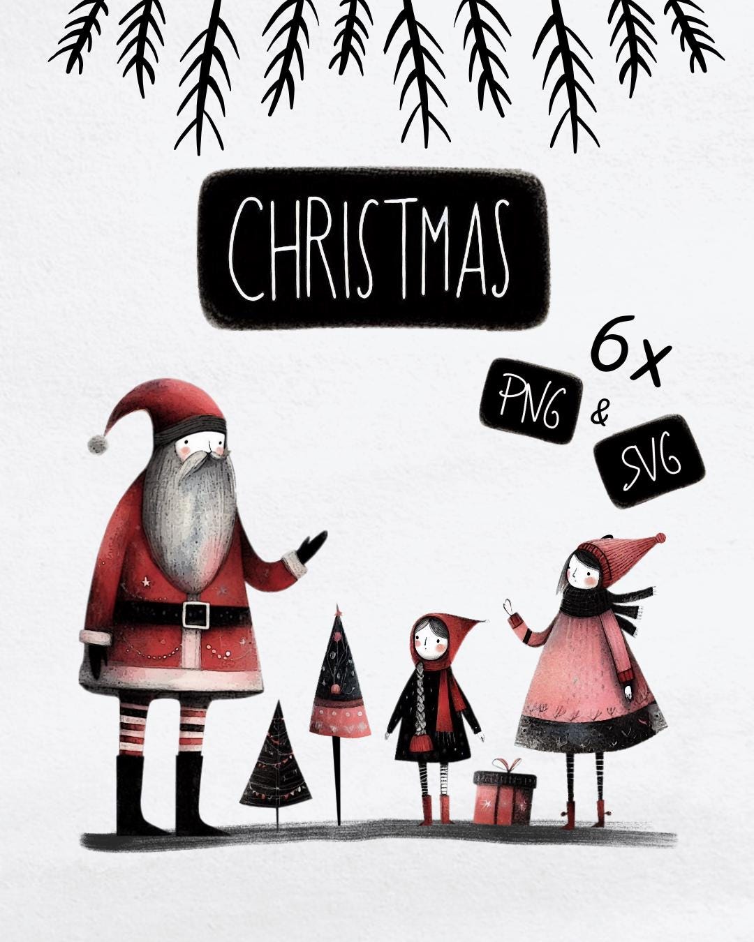 Christmas Clipart Set: Santa Claus, Children, Christmas Tree, Gift SVG ...