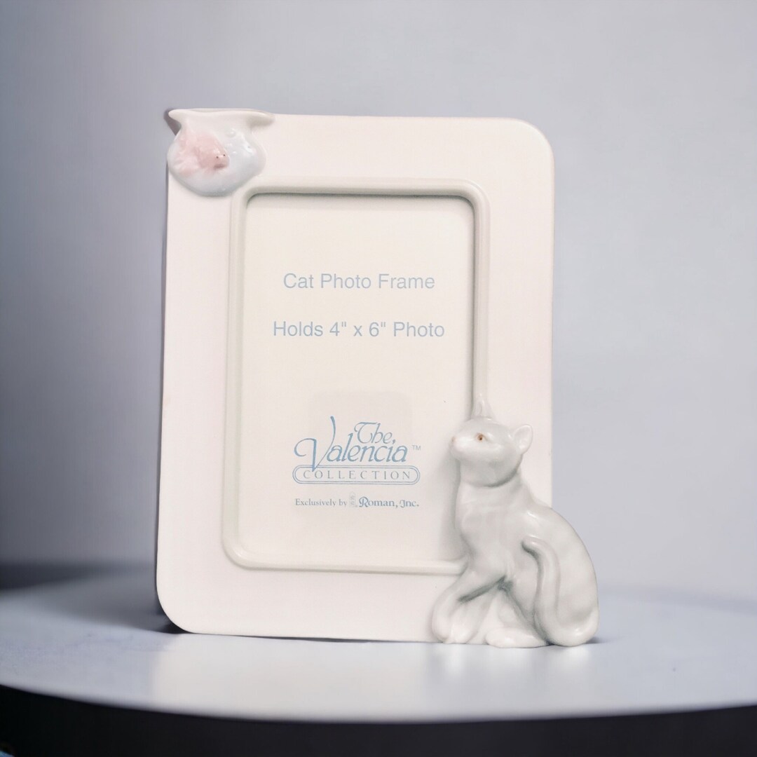 Ceramic Kitty Cat and Fish Bowl 4x6 Photo Frame 90s Vintage Cat Lover ...