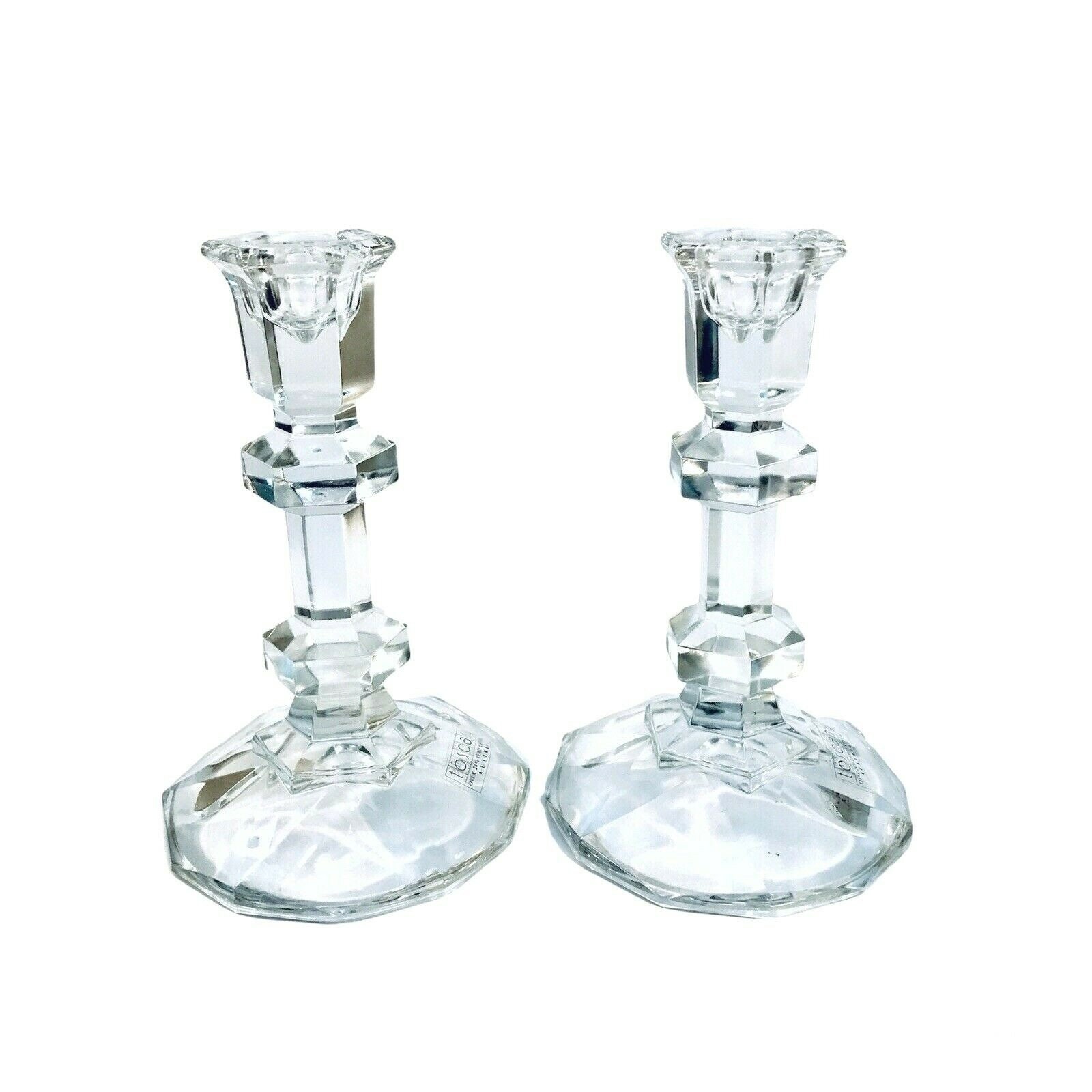 Pair Toscany Faceted Hexagonal Crystal Candlesticks Taper Holders 6 ...