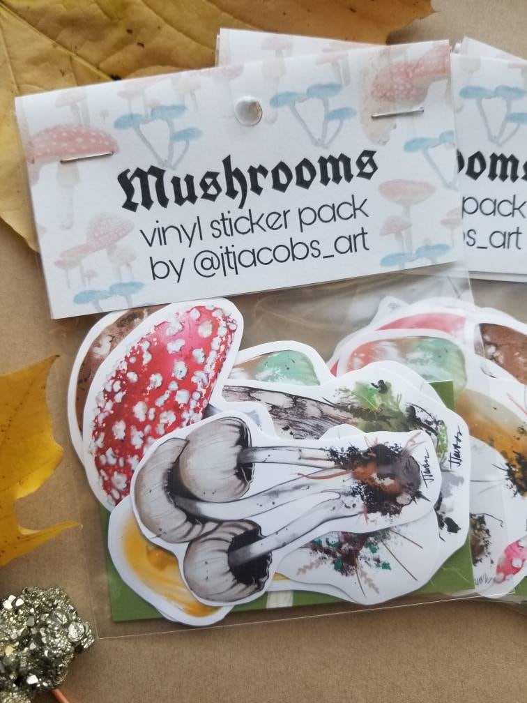 Mushroom vinyl sticker pack mushroom illustrations mushroom | Etsy
