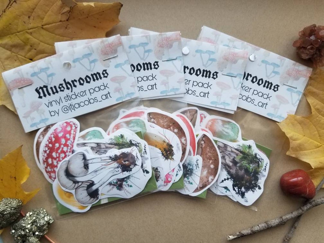 Mushroom Vinyl Sticker Pack, Mushroom Illustrations, Mushroom Stickers ...