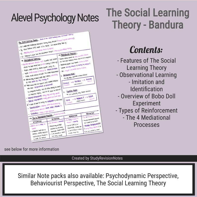 Alevel Psychology Notes: the Social Learning Theory - A* Quality - Etsy UK