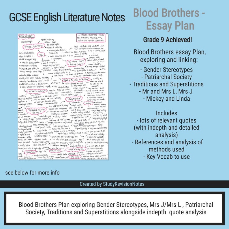 Blood Brothers Grade 9 Essay Plan - GCSE English Literature - Etsy