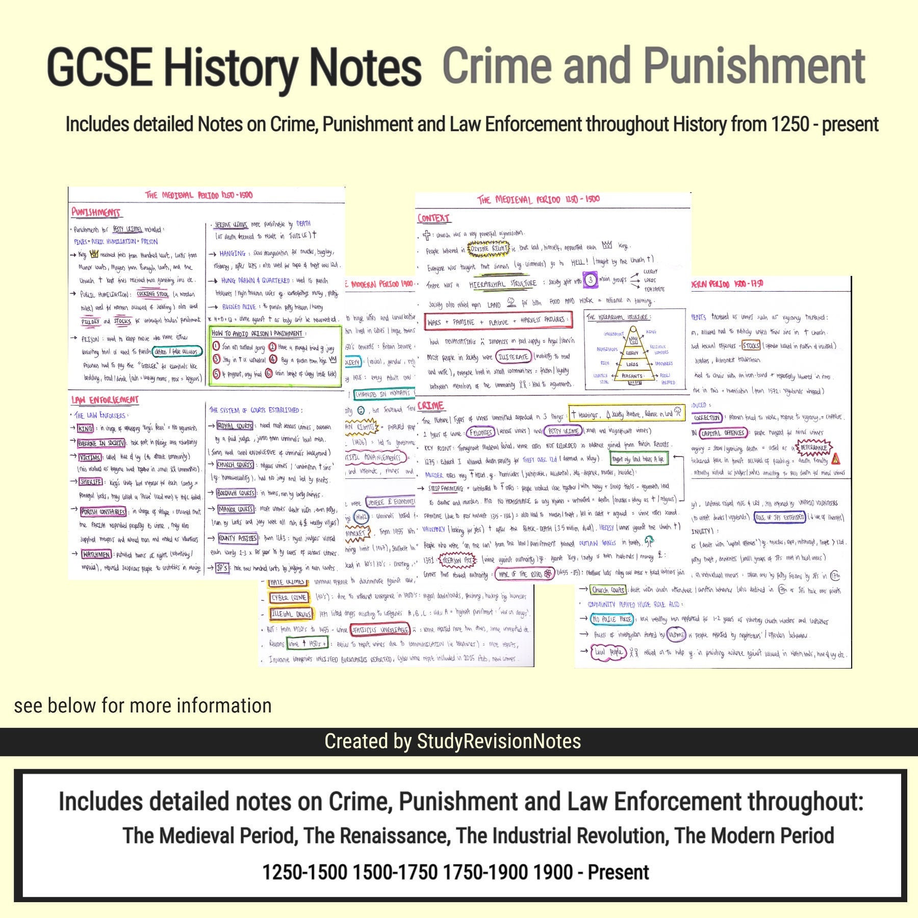 History GCSE Notes: Crime & Punishment Grade 8 Achieved | Etsy