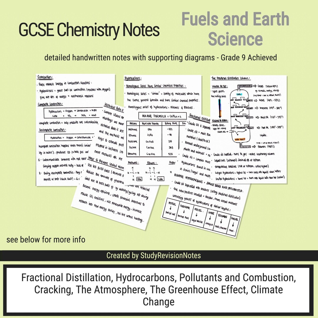 GCSE Chemistry Notes For: Fuels and Earth Science Grade 9 - Etsy Finland