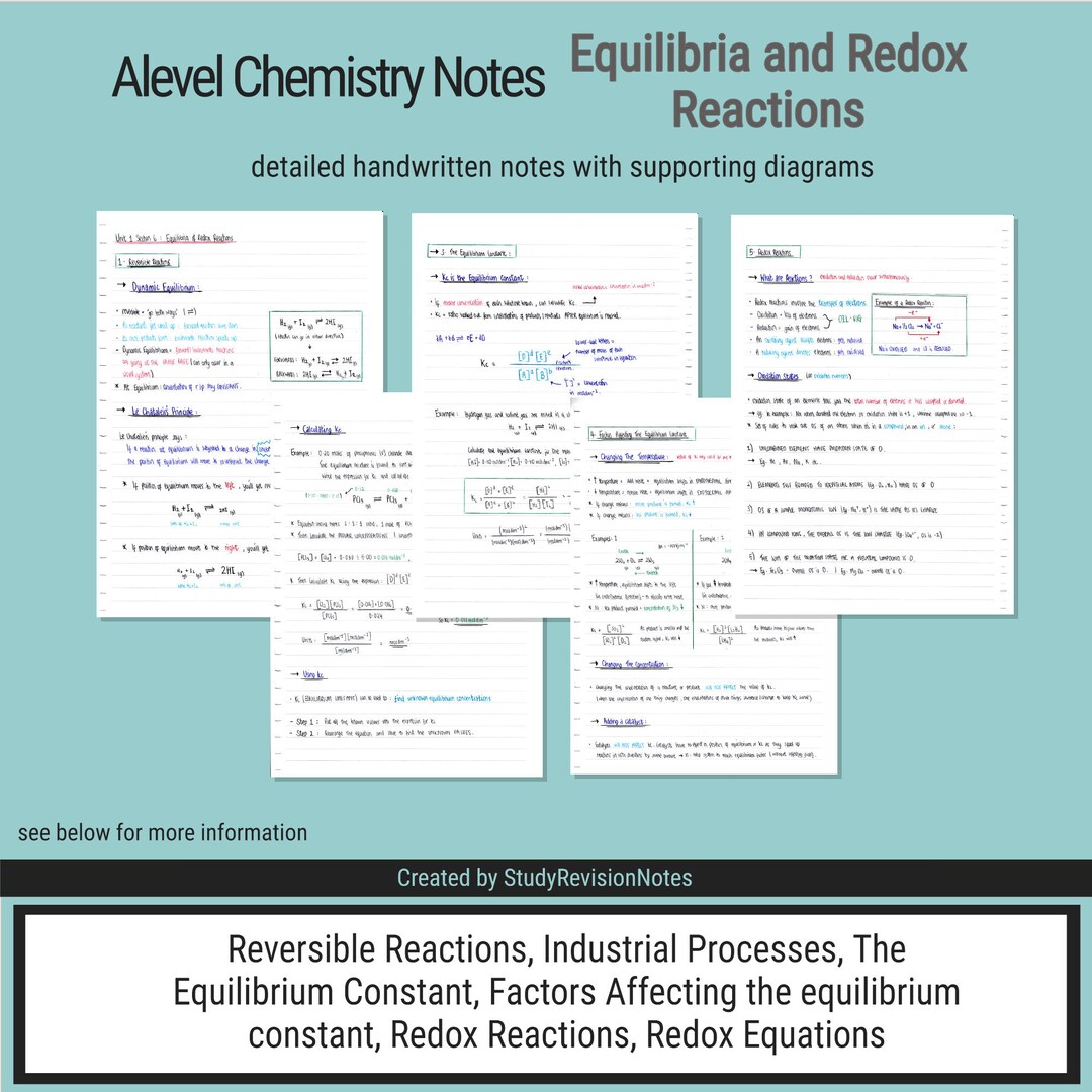 Chemistry Notes: Equilibria and Redox Reactions- A* Student - Etsy
