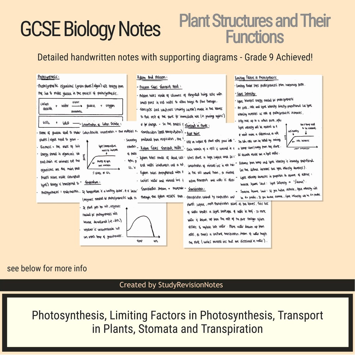 GCSE Biology Notes For: Photosynthesis, Plant Structures and Their ...