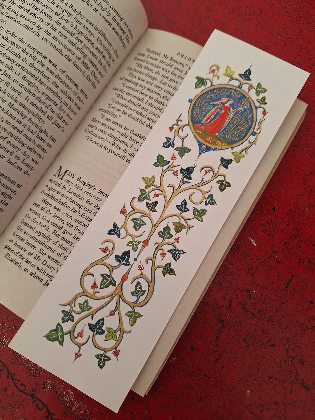 Original Hand Painted Bookmark With Medieval Lady Botanical Gouache ...