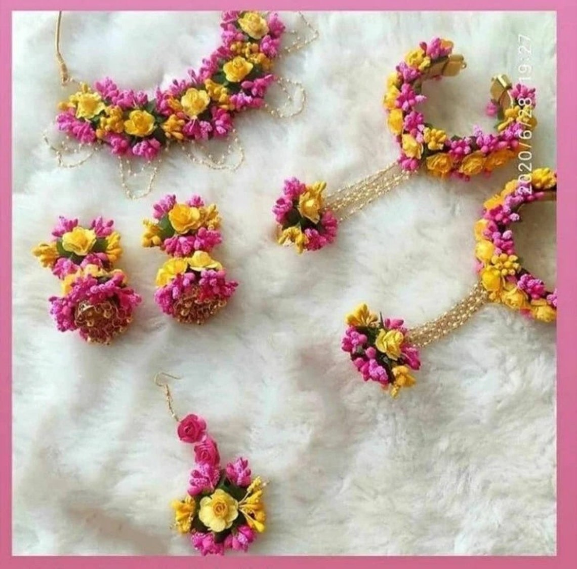 Flower Haldi Jewelry Set Bridal Mehandi Women Designer Wedding - Etsy