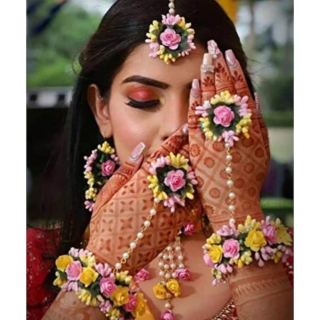 Haldi Jewelry Necklace Floral Set Bridal Flower Earrings Wedding ...